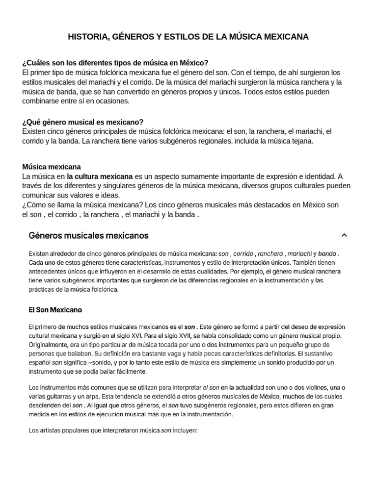 Historia y géneros de la música mexicana | PDF | México | Instrumentos ...