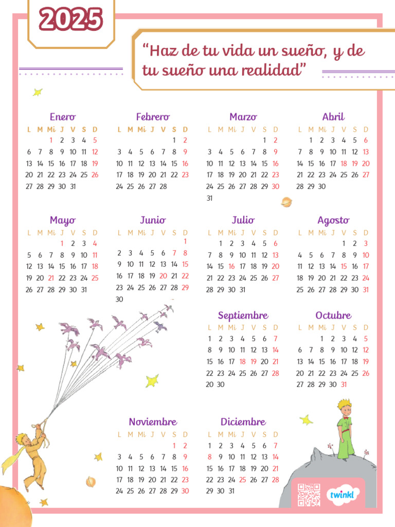 Calendario 2025 El Principito Incluye Feriados de Chile Ver 2 | PDF