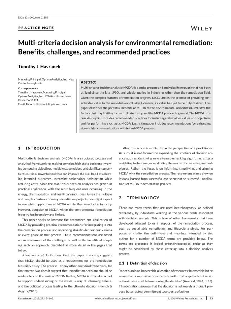 Remediation Journal - 2019 - Havranek - Multi Criteria Decision ...