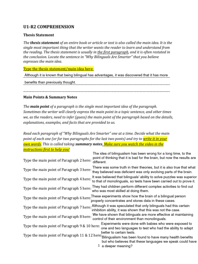 U1-R2 Comprehension Read & Annotate Revised -2 | PDF | Multilingualism | Human Communication
