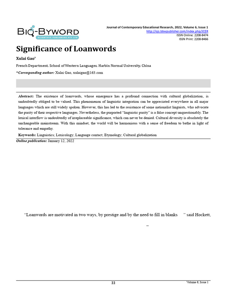 Significance of Loanwords | PDF | English Language | Linguistics