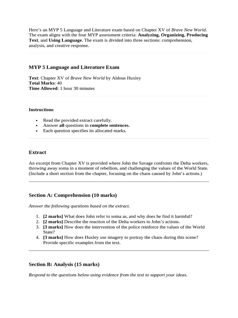 Brave New World Exam Ideas | PDF | Essays | Individualism
