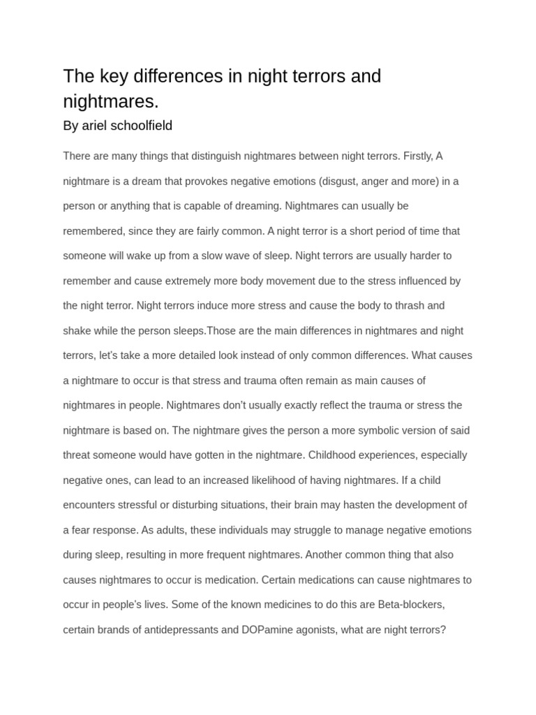 The Differences in Night Terrors and Nightmares | PDF | Nightmare | Sleep