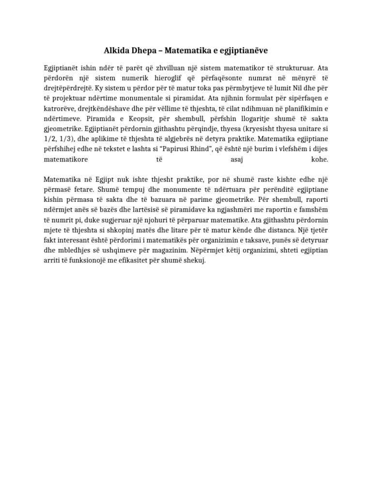 Alkida Dhepa Matematika Egjiptiane Full | PDF
