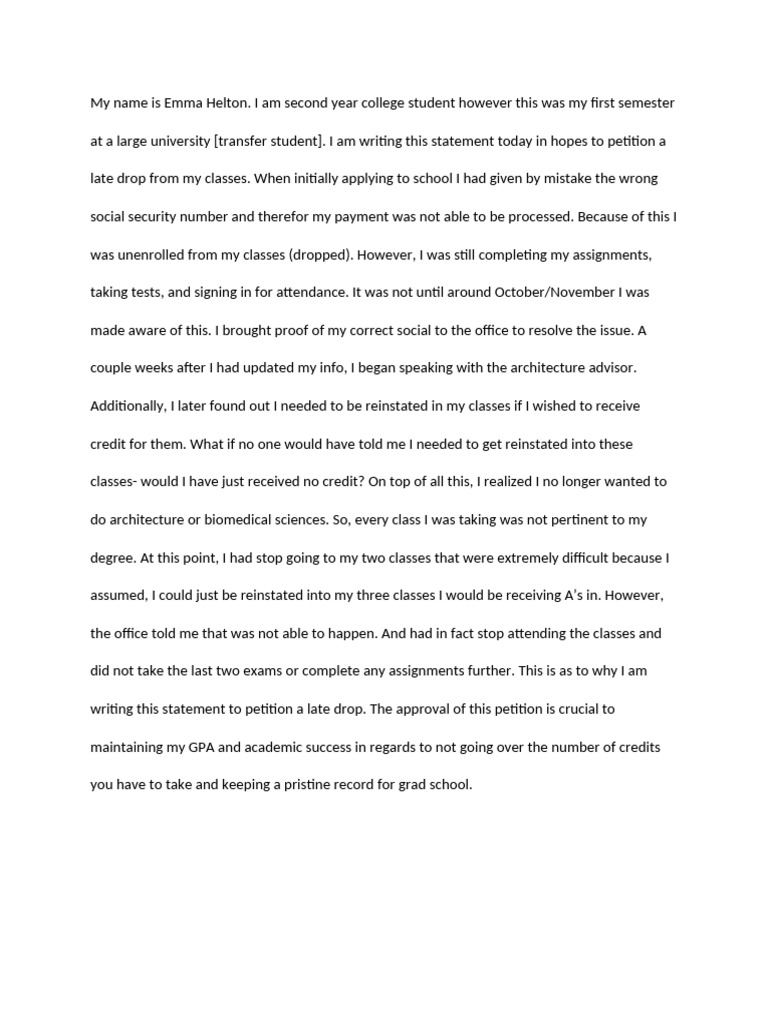 Petition for Late Class Drop | PDF