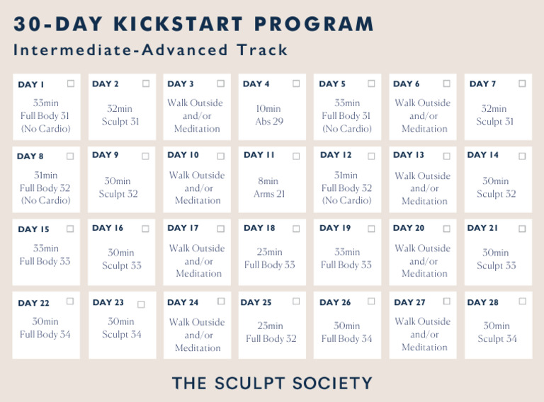 30-Day Intermediate Fitness Program | PDF