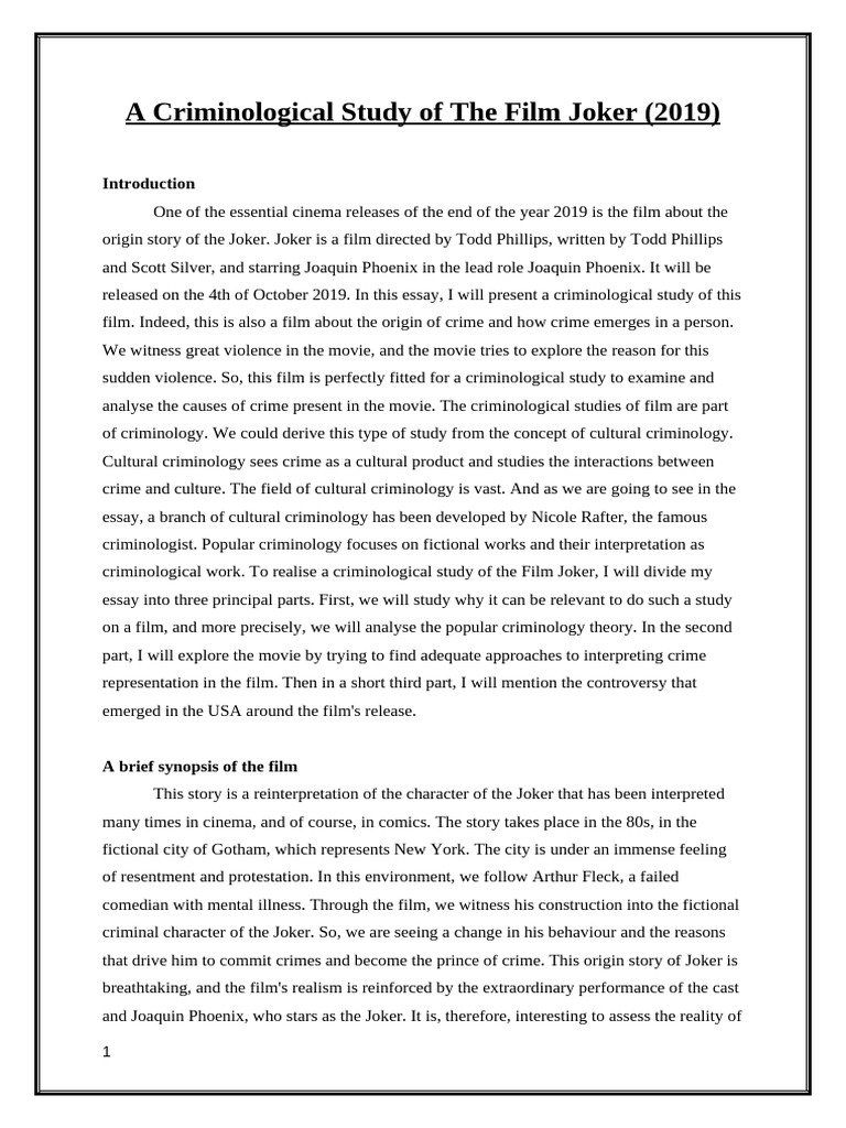 Criminological Analysis of Joker Film | PDF | Criminology | Psychoanalysis