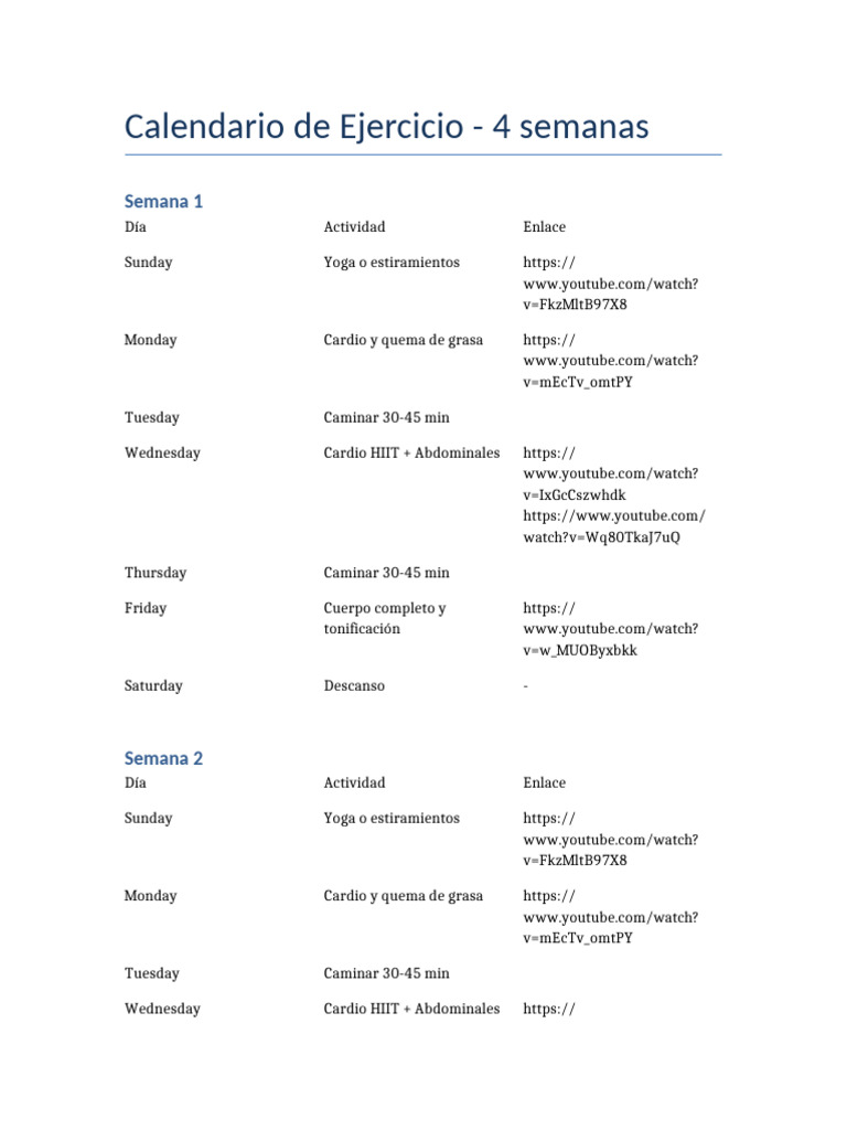 Calendario Ejercicio Perdida Grasa | PDF | Cocina | Alimentos