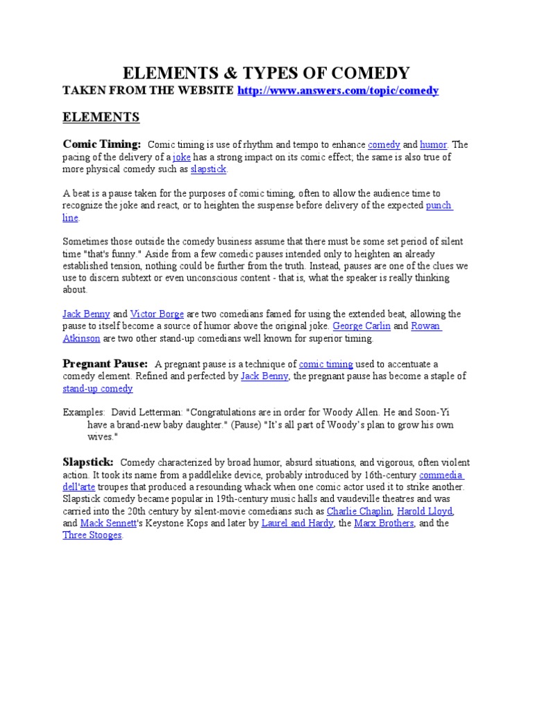 Elements and Types of Comedy Explained | PDF | Comedy | Irony