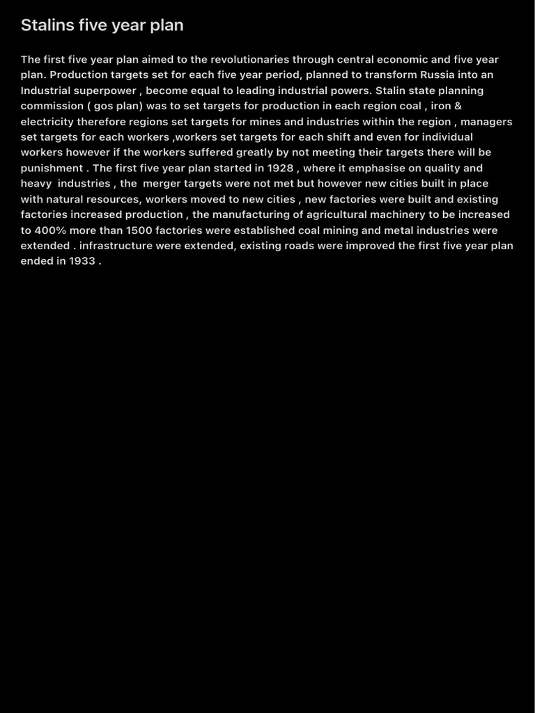 Stalin's First Five Year Plan Overview | PDF