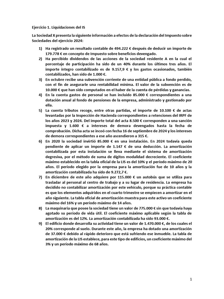 Enunciado y Solución de Liquidación Del Is | PDF | Impuestos | Dividendo
