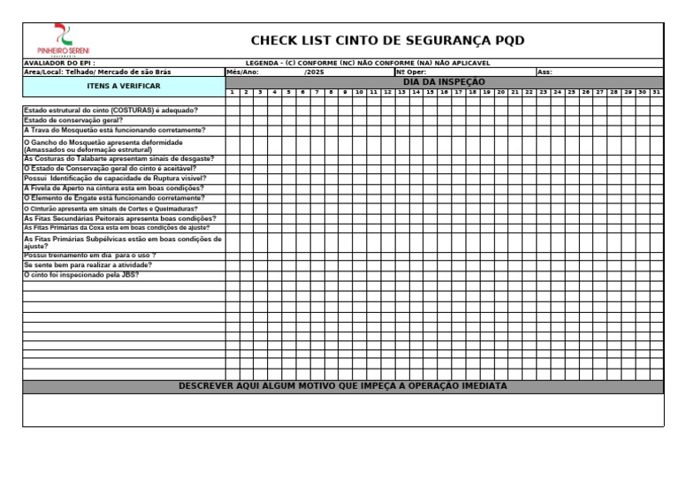 CHECK LIST CINTO SEG. TIPO PQD | PDF