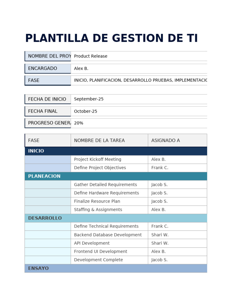 IC IT Project Management Template Example 8539 | PDF