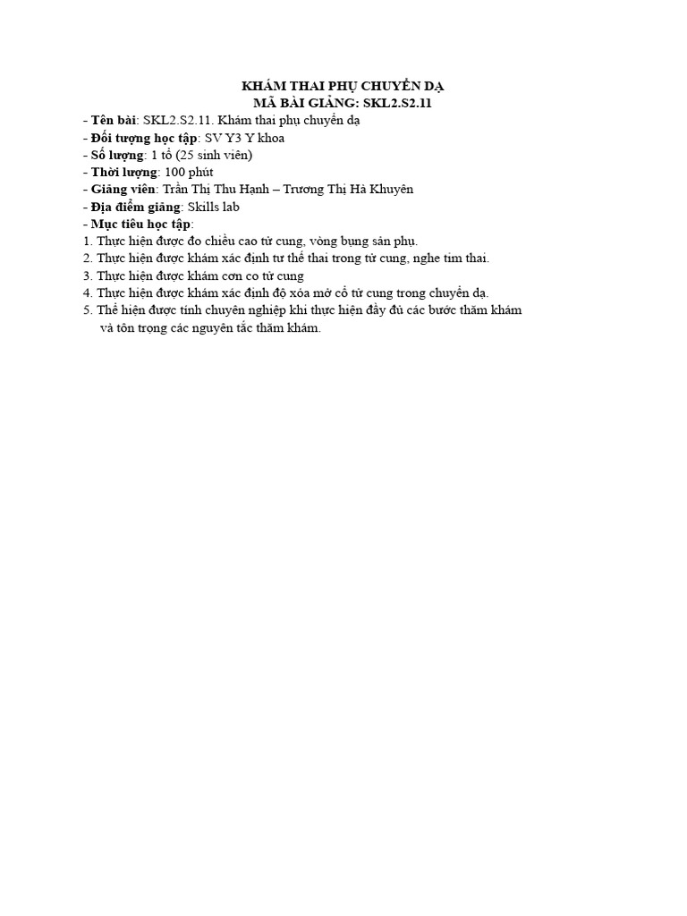 SKL 2 - Khám Thai Phụ Chuyển Dạ | PDF