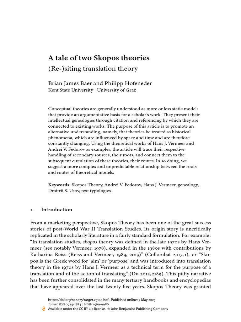 A Tale of Two Skopos Theories - Brian Baer | PDF | Theory | Translations