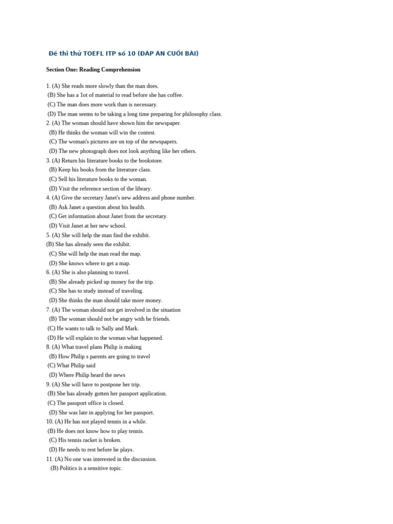 TOEFL ITP Practice Test 10 Answers | PDF | Cuneiform | Atmosphere