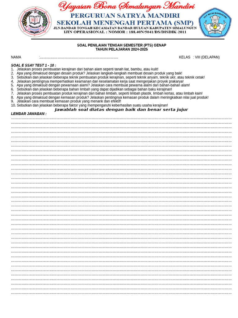 SOAL PENILAIAN TENGAH SEMESTER | PDF