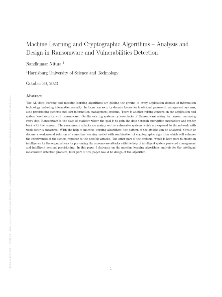 Machine Learning and Cryptographic Algorithms Analysis and | PDF | Ransomware | Security