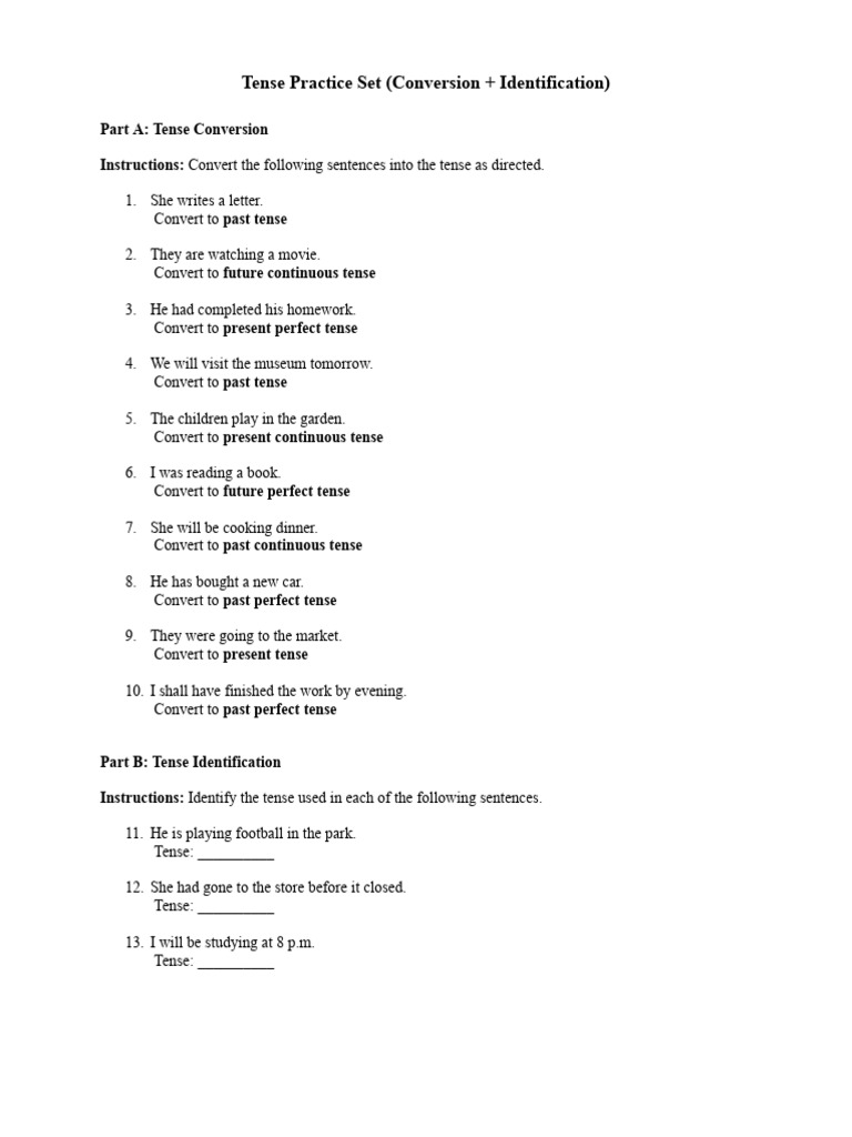Tense Practice Worksheet | PDF
