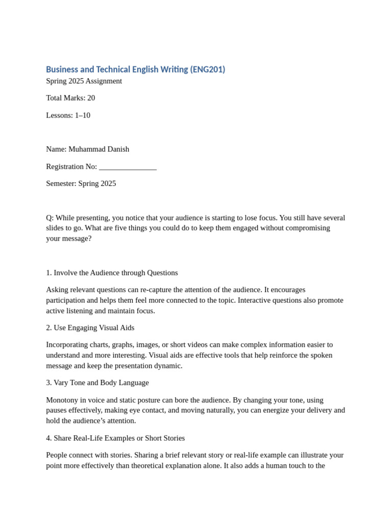 Business and Technical English Writing (ENG201) | PDF