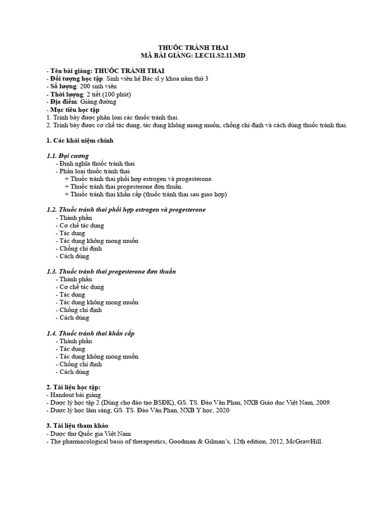 LEC 11 - Thuốc tránh thai | PDF