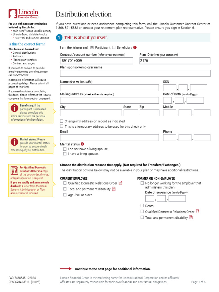 Lincoln Financial Distribution Election Form | PDF | Individual ...