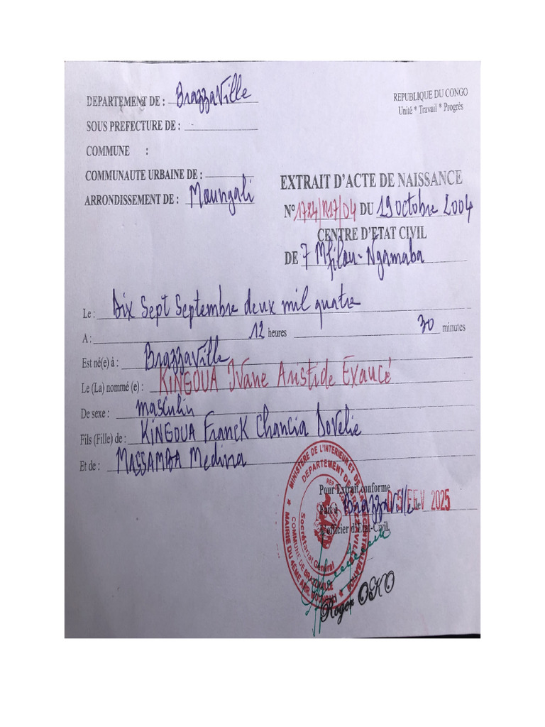 EXTRAIT D'ACTE DE NAISSANCE | PDF