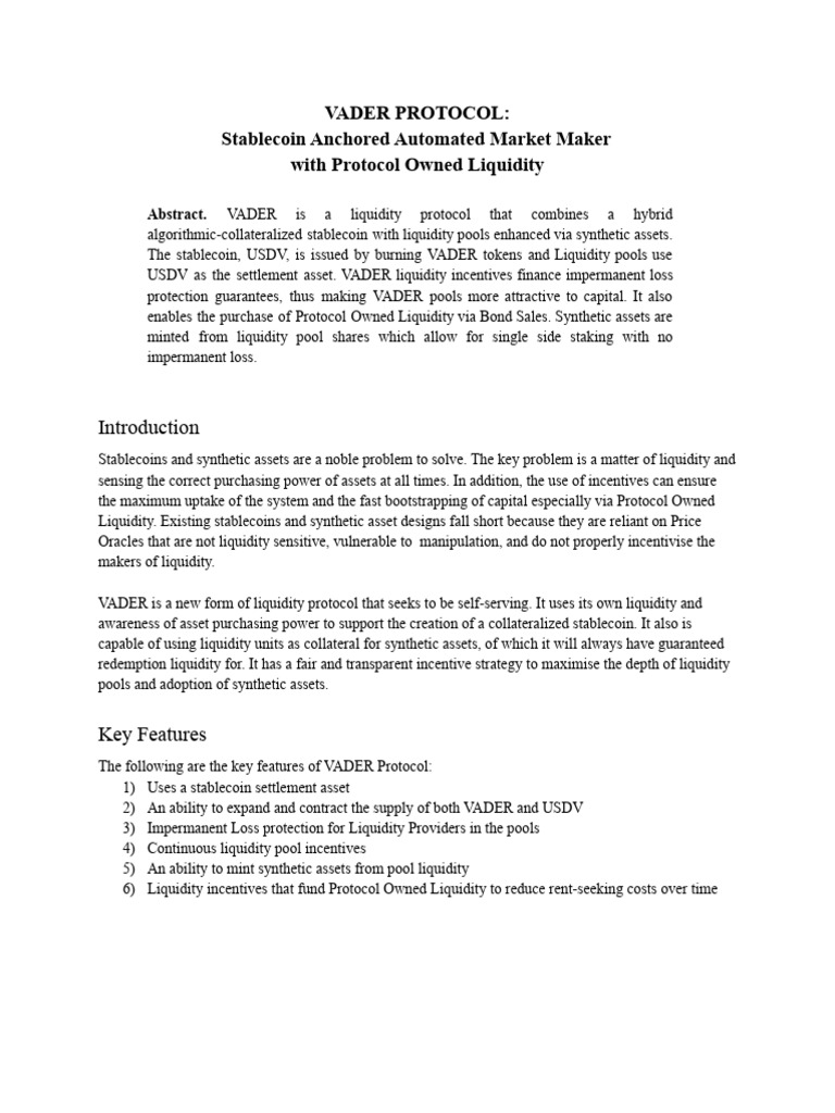 Vader Protocol Whitepaper V2 2 | PDF | Market Liquidity | Market ...