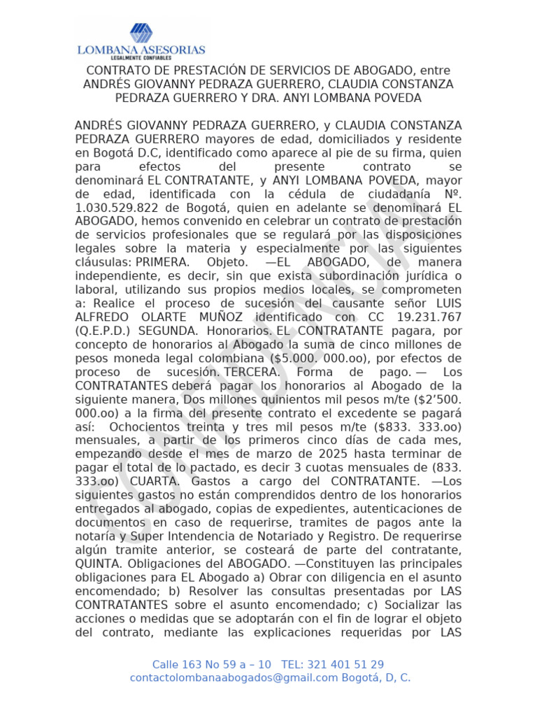 Contrato de Sucesion Andres Pedraza | PDF | Justicia | Crimen y violencia