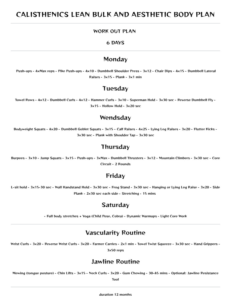 CALISTHENICS LEAN BILK AND AESTHETIC BODY PLAN (1) | PDF
