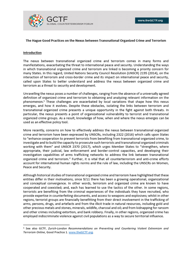 GCTF Good Practices On The Nexus ENG | PDF | Transnational Organized ...
