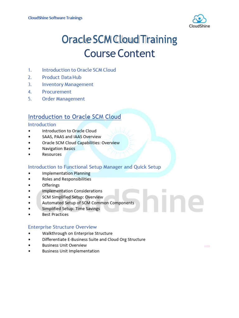 CloudShine - Courst - Oracle SCM Cloud Training | PDF | Procurement | Cloud Computing