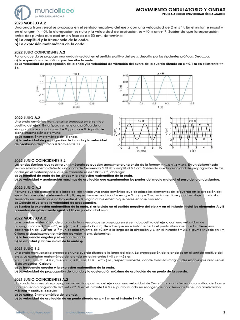 4.-MOVIMIENTO-ONDULATORIO-Y-ONDAS-enunciados | PDF | Olas | Oscilación
