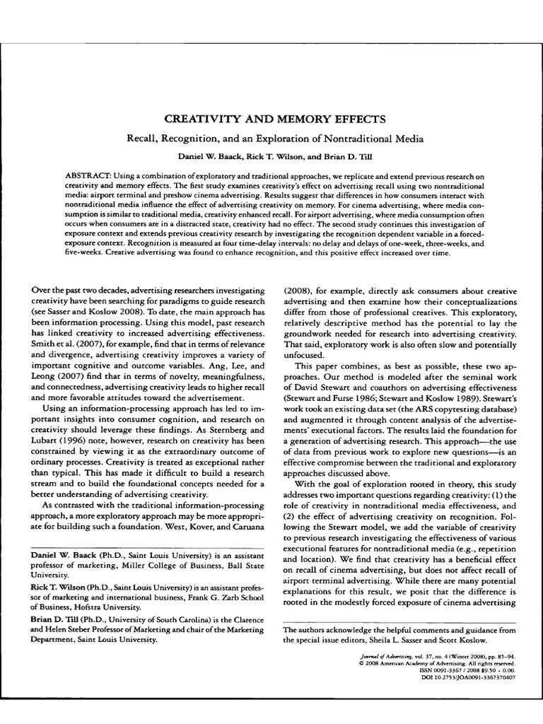 Creativity and Memory Effects | PDF