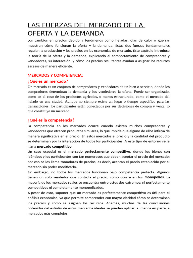 Las Fuerzas Del Mercado de La Oferta y La Demanda | PDF | Oferta y demanda | Mercado (economía)