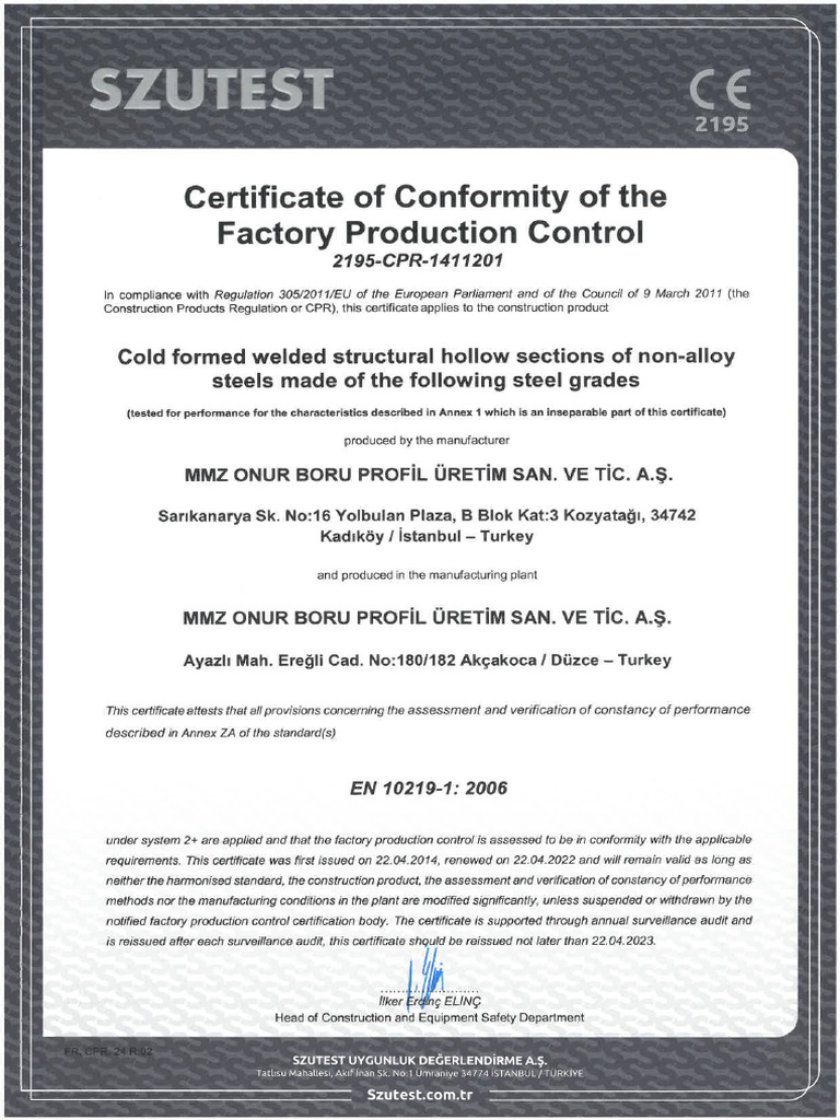 FR - cpr.24 R.02 Certificate of Conformity of The Factory Production ...