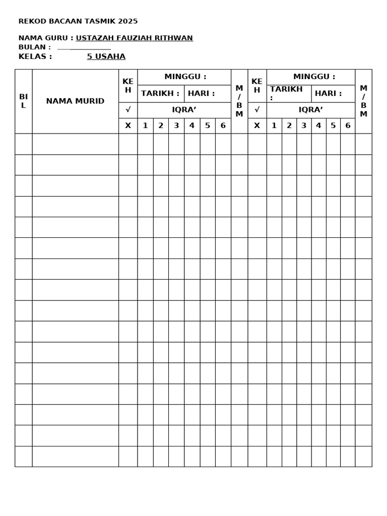 Rekod Tasmik | PDF