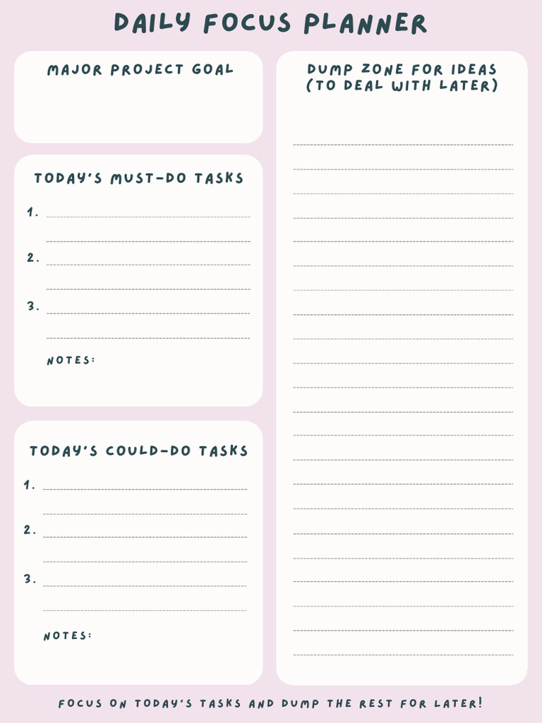 Biege Tan Daily Action Focus Task Planner A4 Document Planner | PDF