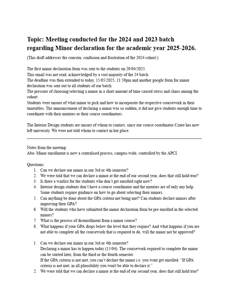 Issues With The Meeting Conducted About Minor Declaration For The 2024 ...