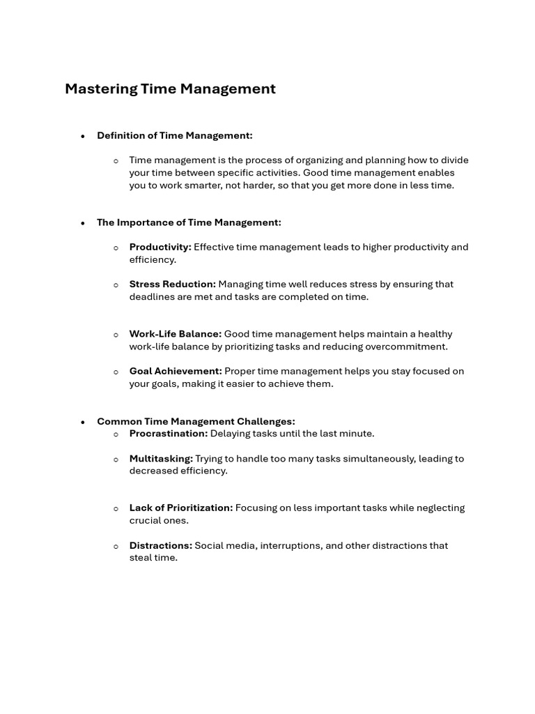Mastering Time Management | PDF | Time Management | Professional Skills