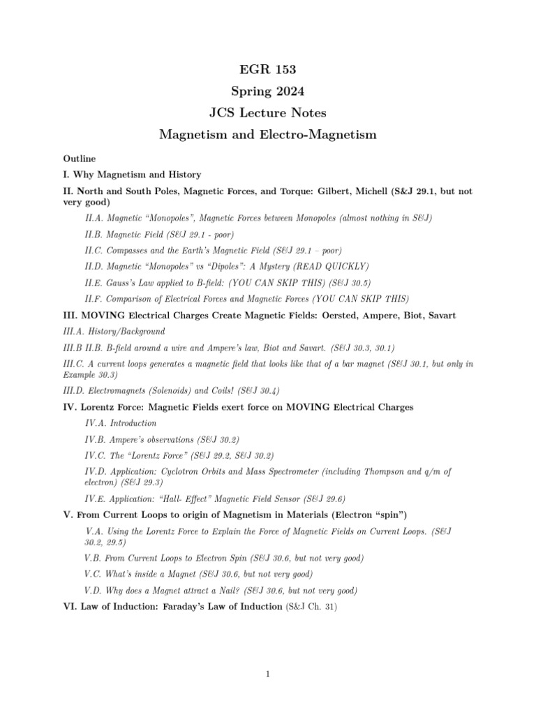 EGR153 Magnetism Notes | PDF | Magnetic Field | Inductor