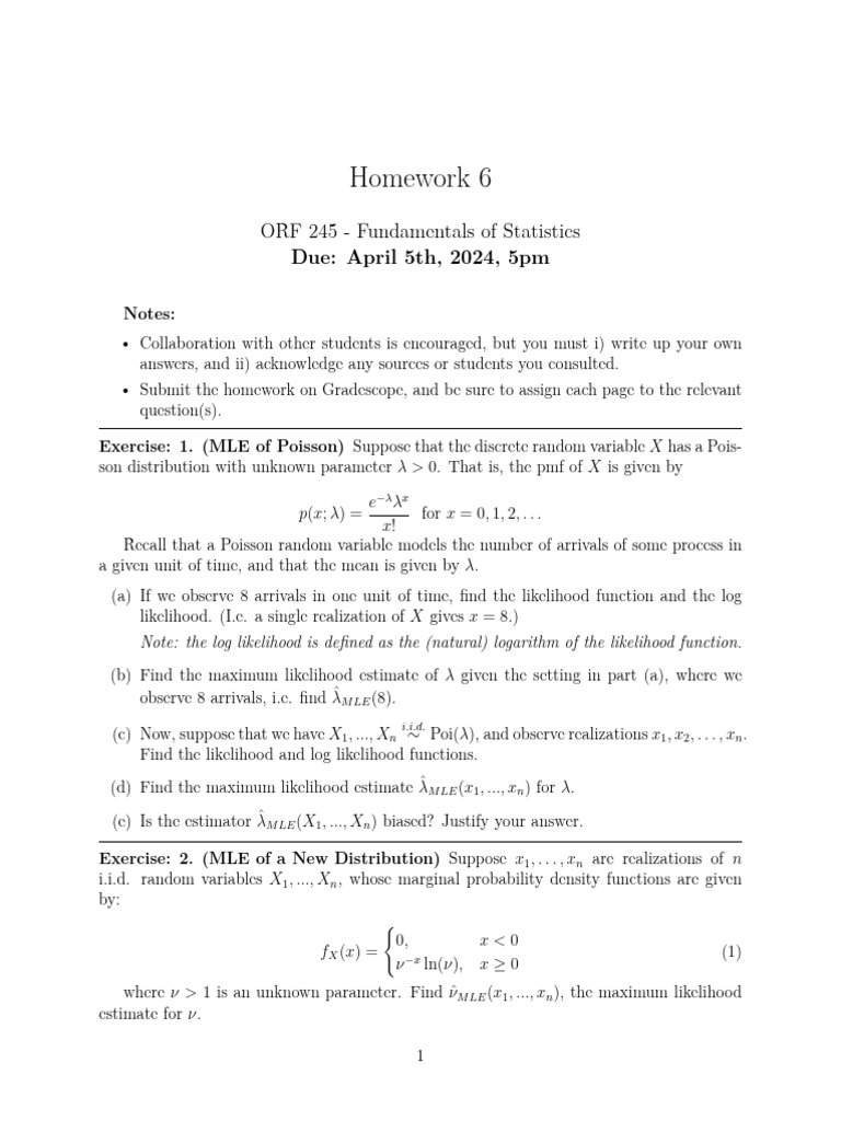 Orf245 SP24 HW6 | PDF | Estimator | Statistics
