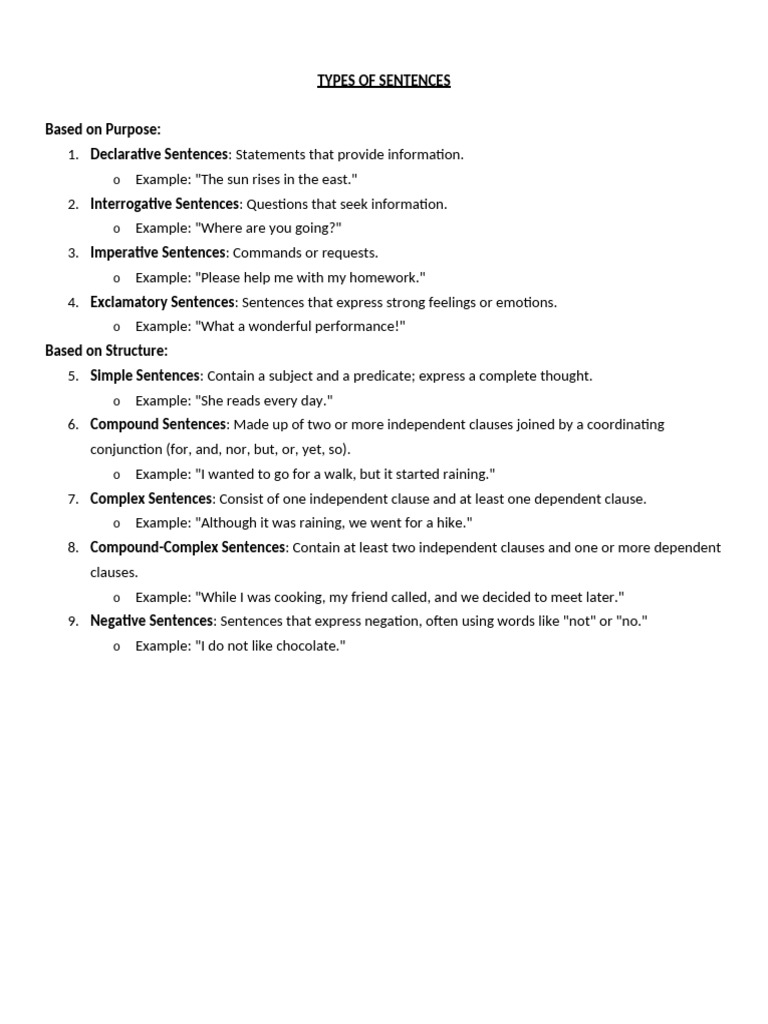 Types of Sentences and Clauses | PDF | Clause | Subject (Grammar)