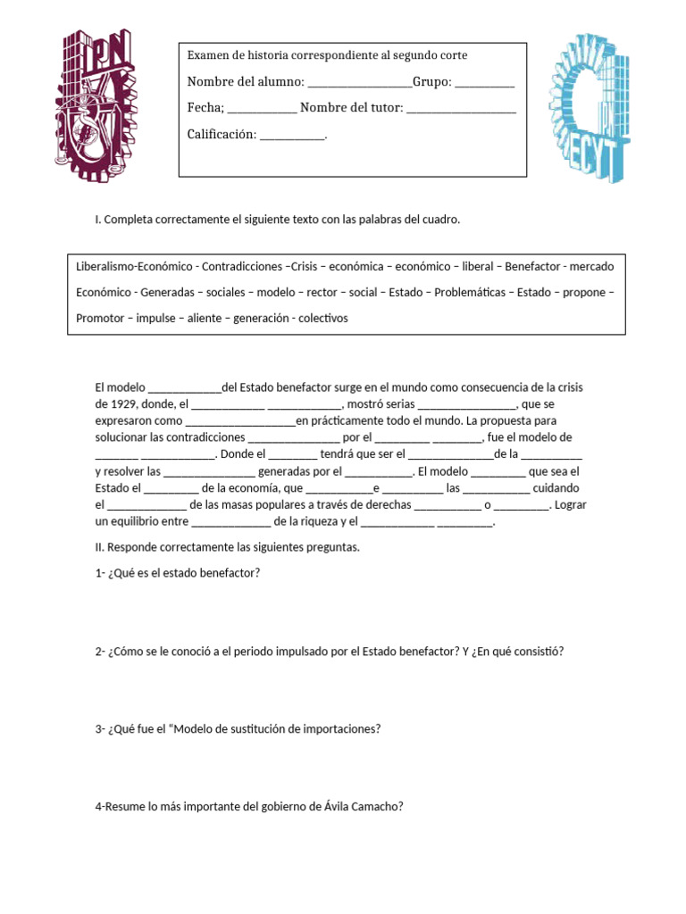 Examen Del Segundo Corte-Historia | PDF