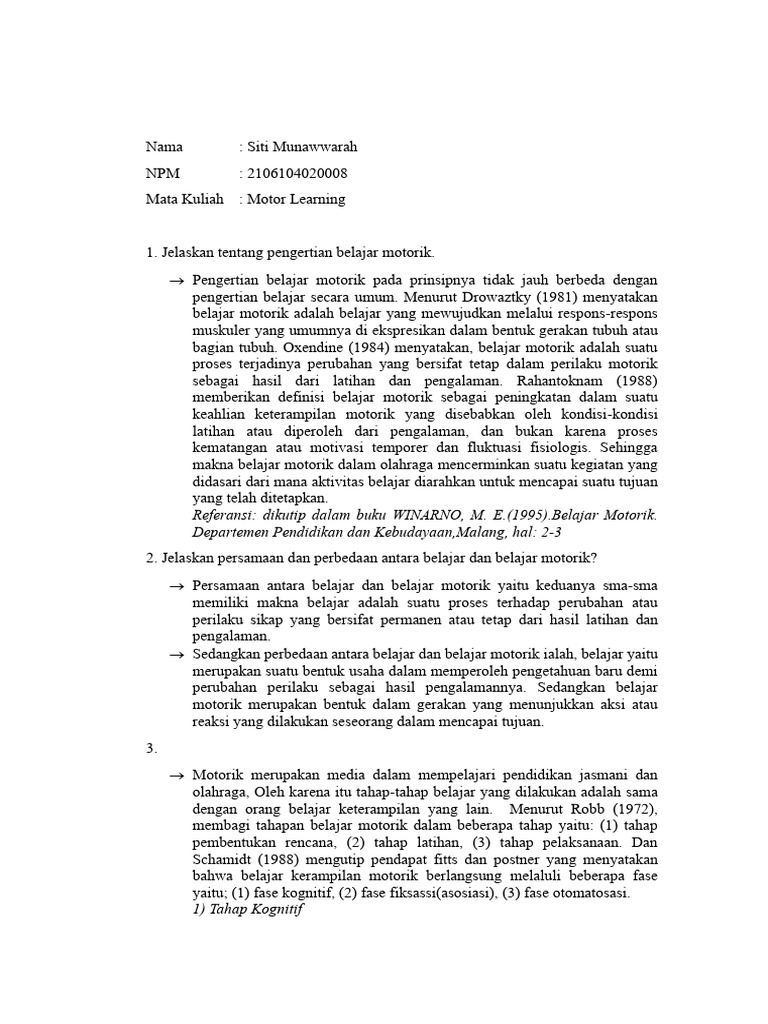 Motor Learning (Muna) | PDF