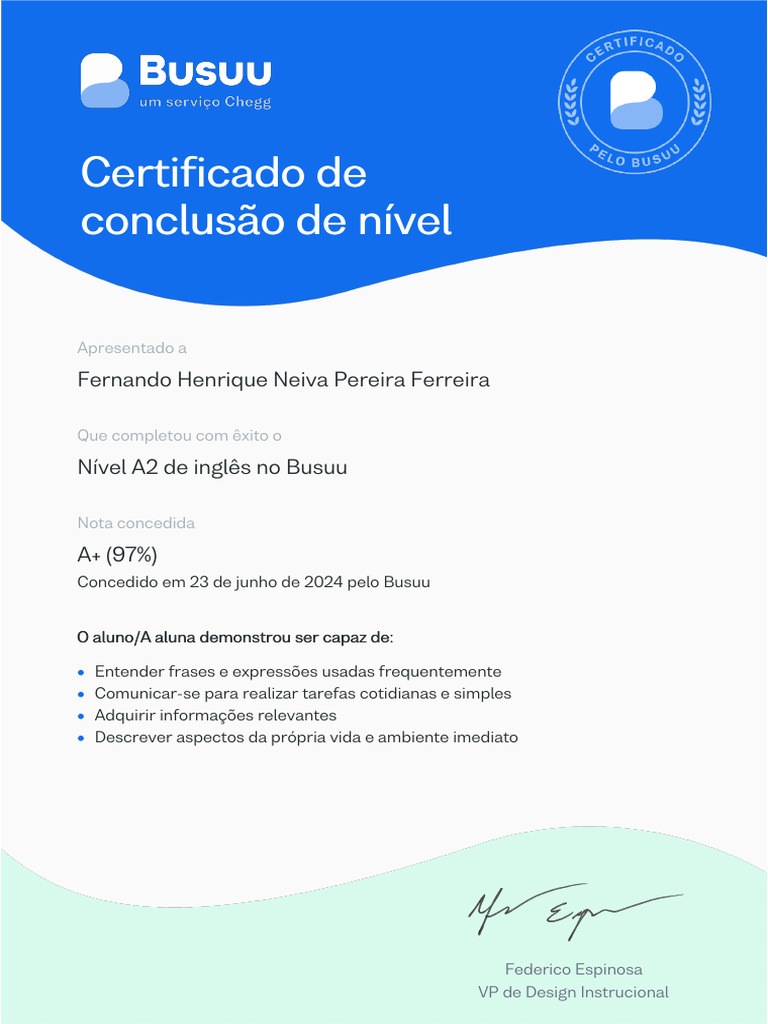 Certificado A2 Busuu | PDF