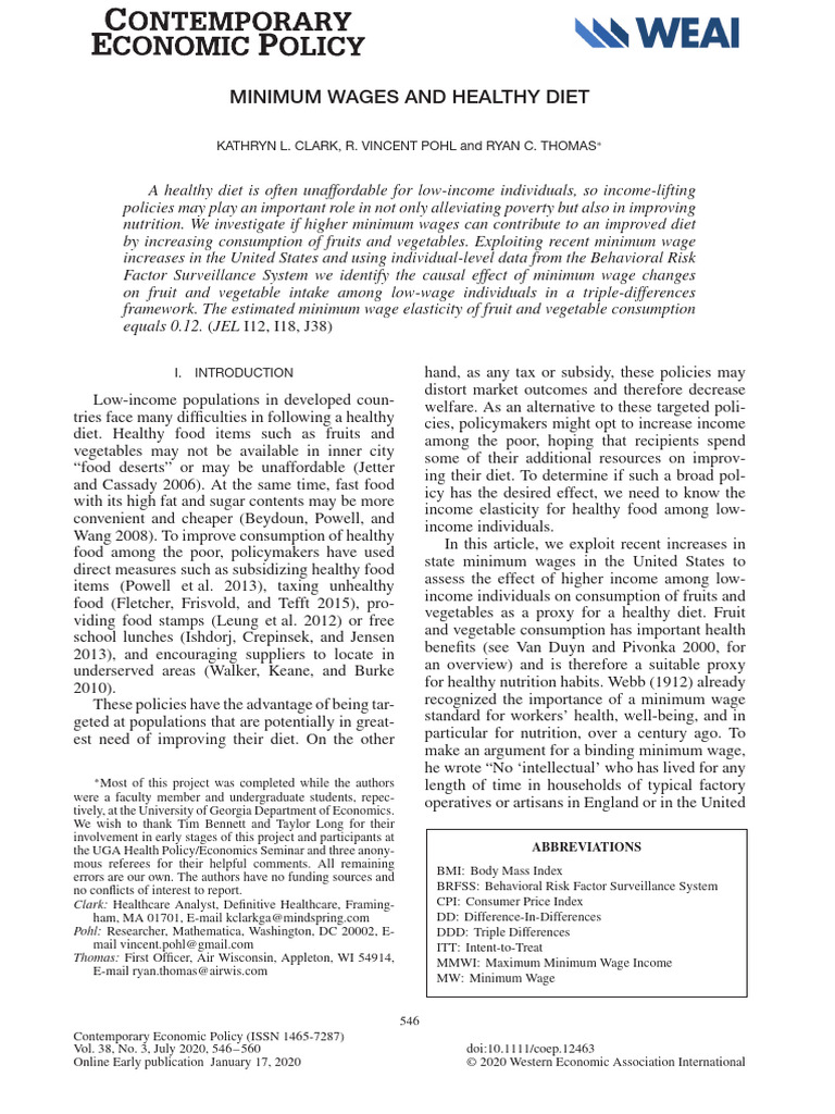 Minimum Wage's Impact on Diet Quality | PDF | Minimum Wage | Labour ...