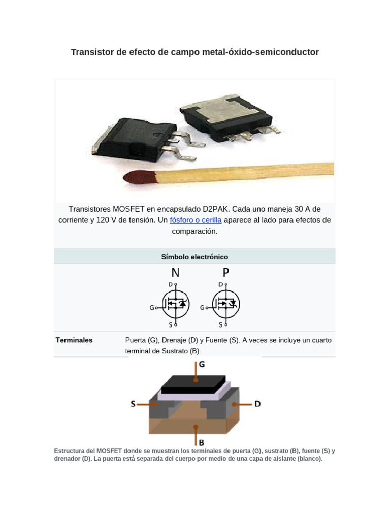 Partes del Transistor MOSFET | PDF | Mosfet | Transistor de efecto de campo