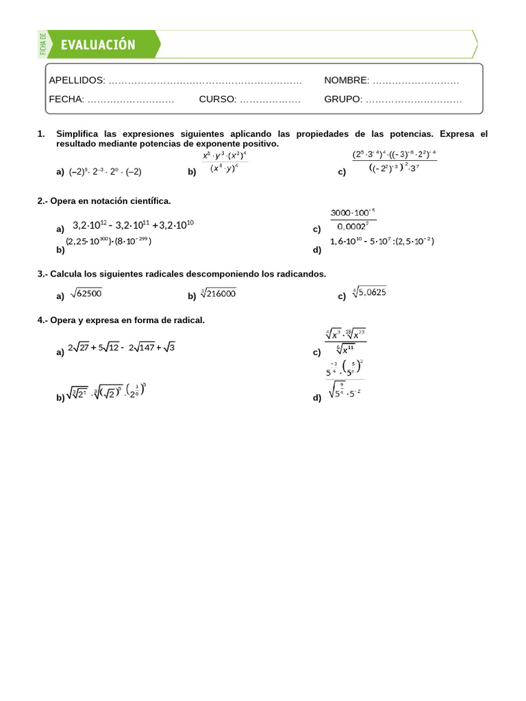 EXAMEN 3eso_POTENCIAS | PDF