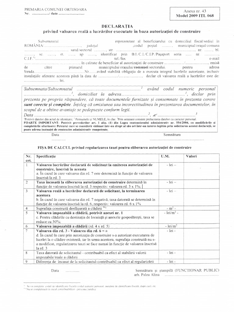 Model Declaratie Valoare Ortisoara | PDF